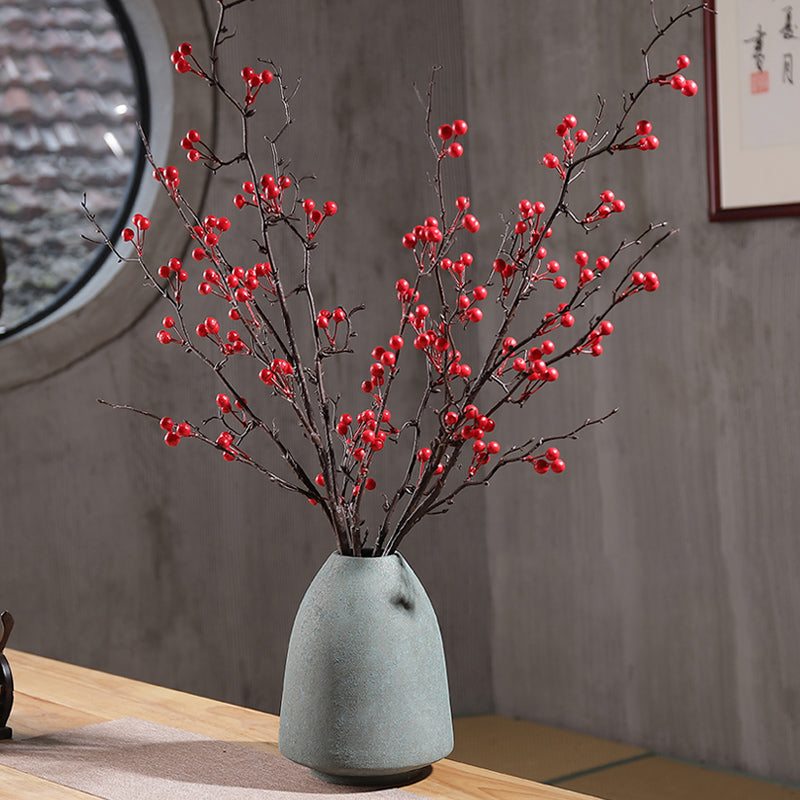 Artificial Red Fortune Fruit in Blue Stoneware Vase - 25.5" – Bloom Floret