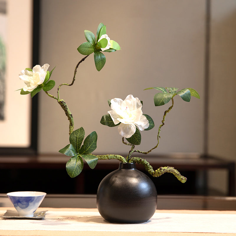 Azalea Artificial Flower Arrangement in Small Black Oval Vase - 12.5 ...